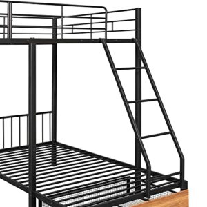 Metal Triple Bunk Bed Full Over Twin & Twin, Full Over Twin & Twin Bunk Bed with Storage Drawers, 3 Bunk Beds/Convertible Into 3 Beds, Metal Triple Bunk Beds for Kids,Teens, Girls(Black)