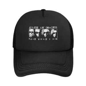 casowat alice rock in chains band mesh baseball cap for men women adjustable snapback caps summer trucker hat black