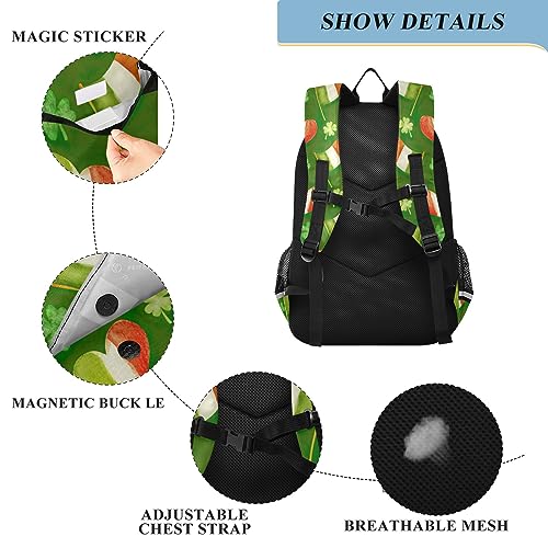 CHIFIGNO St. Patrick's Day Shamrock Ireland Flag Backpacks for Girls Boys Laptop Backpack School Backpacks College Backpacks with Reflective Stripes