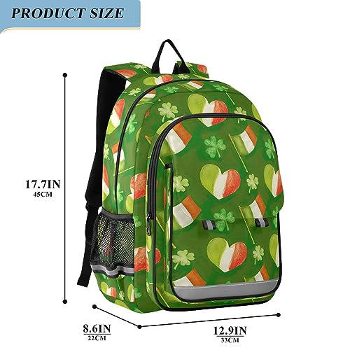 CHIFIGNO St. Patrick's Day Shamrock Ireland Flag Backpacks for Girls Boys Laptop Backpack School Backpacks College Backpacks with Reflective Stripes