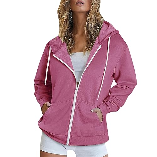 Women Sweatshirt Pullover Hoodies Womens Casual Solid Long Sleeve Zipper Hooded Coat Pocket Sweatshirt Tops Women S Hoodie Sweatshirt Hot Pink