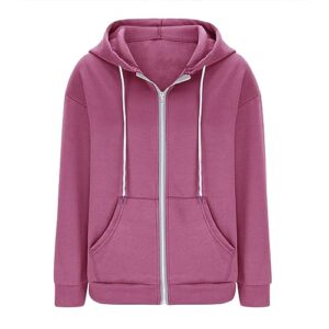 Women Sweatshirt Pullover Hoodies Womens Casual Solid Long Sleeve Zipper Hooded Coat Pocket Sweatshirt Tops Women S Hoodie Sweatshirt Hot Pink