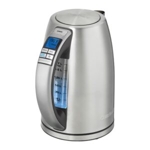 cuisinart perfectemp 1.7-liter 1500-watt stainless steel cordless programmable kettle with six presets, stay-cool handle, and 360-degree swivel power base with led display