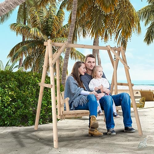 Tangkula 770lbs Porch Swing Frame, Heavy Duty A-Frame Wooden Swing Stand with Reinforced Bars, Freestanding Log Porch Swing Frame Only for DIY Painting, Ideal for Porch, Lawn, Garden, Backyard