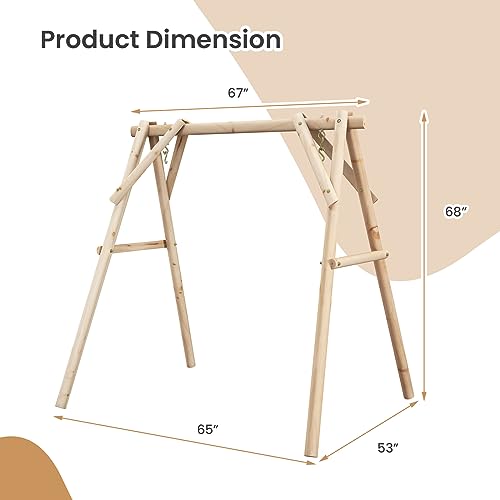 Tangkula 770lbs Porch Swing Frame, Heavy Duty A-Frame Wooden Swing Stand with Reinforced Bars, Freestanding Log Porch Swing Frame Only for DIY Painting, Ideal for Porch, Lawn, Garden, Backyard