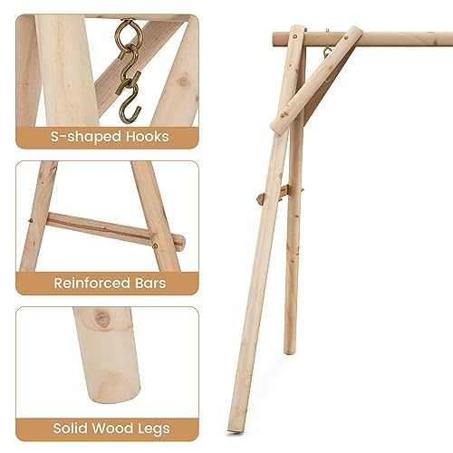 Tangkula 770lbs Porch Swing Frame, Heavy Duty A-Frame Wooden Swing Stand with Reinforced Bars, Freestanding Log Porch Swing Frame Only for DIY Painting, Ideal for Porch, Lawn, Garden, Backyard