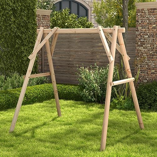 Tangkula 770lbs Porch Swing Frame, Heavy Duty A-Frame Wooden Swing Stand with Reinforced Bars, Freestanding Log Porch Swing Frame Only for DIY Painting, Ideal for Porch, Lawn, Garden, Backyard