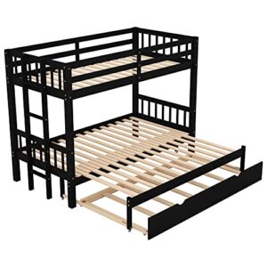 DEYOBED Twin Over Twin/King Pull-Out Bunk Bed with Trundle - Includes Safety Rail and Ladder, Ideal for Kids, Teens, and Guests in Bedroom