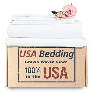 usa bedding sheet sets 100% made in america. hotel quality, luxury percale. white, 4 piece king. deep pocket fitted, flat sheet, 2 standard pillowcases. soft cool comfortable