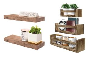 sorbus floating shelves bundle - 5 rectangular floating shelves - 3 support bar shelves & 2 flat floating shelves - hanging wall shelves for home decor