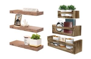 sorbus floating shelves bundle - 6 rectangular floating shelves - 3 support bar shelves & 3 flat floating shelves - hanging wall shelves for home decor