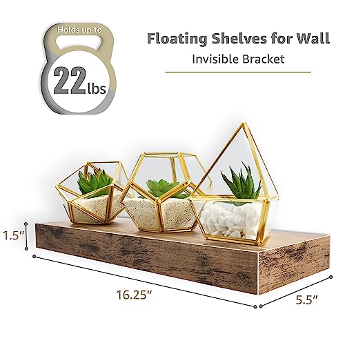 Sorbus Floating Shelves Bundle - 6 Rectangular Floating Shelves - 3 Support Bar Shelves & 3 Flat Floating Shelves - Hanging Wall Shelves for Home Decor