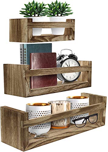 Sorbus Floating Shelves Bundle - 6 Rectangular Floating Shelves - 3 Support Bar Shelves & 3 Flat Floating Shelves - Hanging Wall Shelves for Home Decor