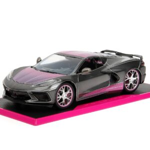 Pink Slips 1:24 2020 Chevy Corvette Stingray Die-Cast Car, Toys for Kids and Adults(Metallic Grey/Pink)