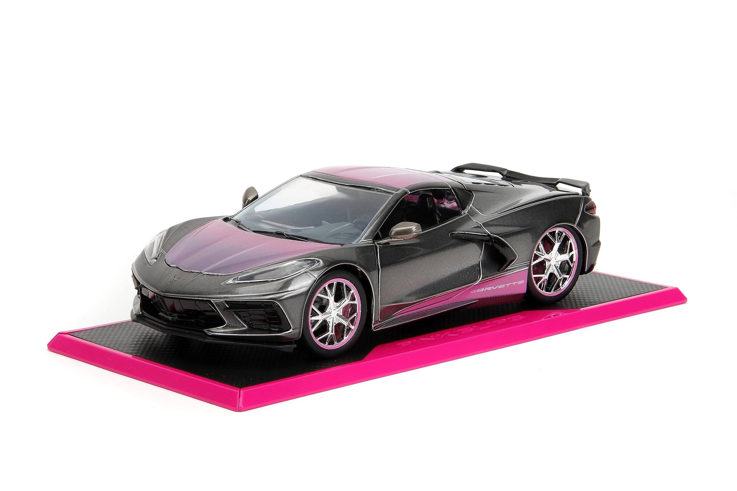 Pink Slips 1:24 2020 Chevy Corvette Stingray Die-Cast Car, Toys for Kids and Adults(Metallic Grey/Pink)