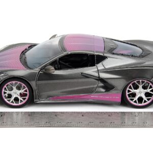 Pink Slips 1:24 2020 Chevy Corvette Stingray Die-Cast Car, Toys for Kids and Adults(Metallic Grey/Pink)