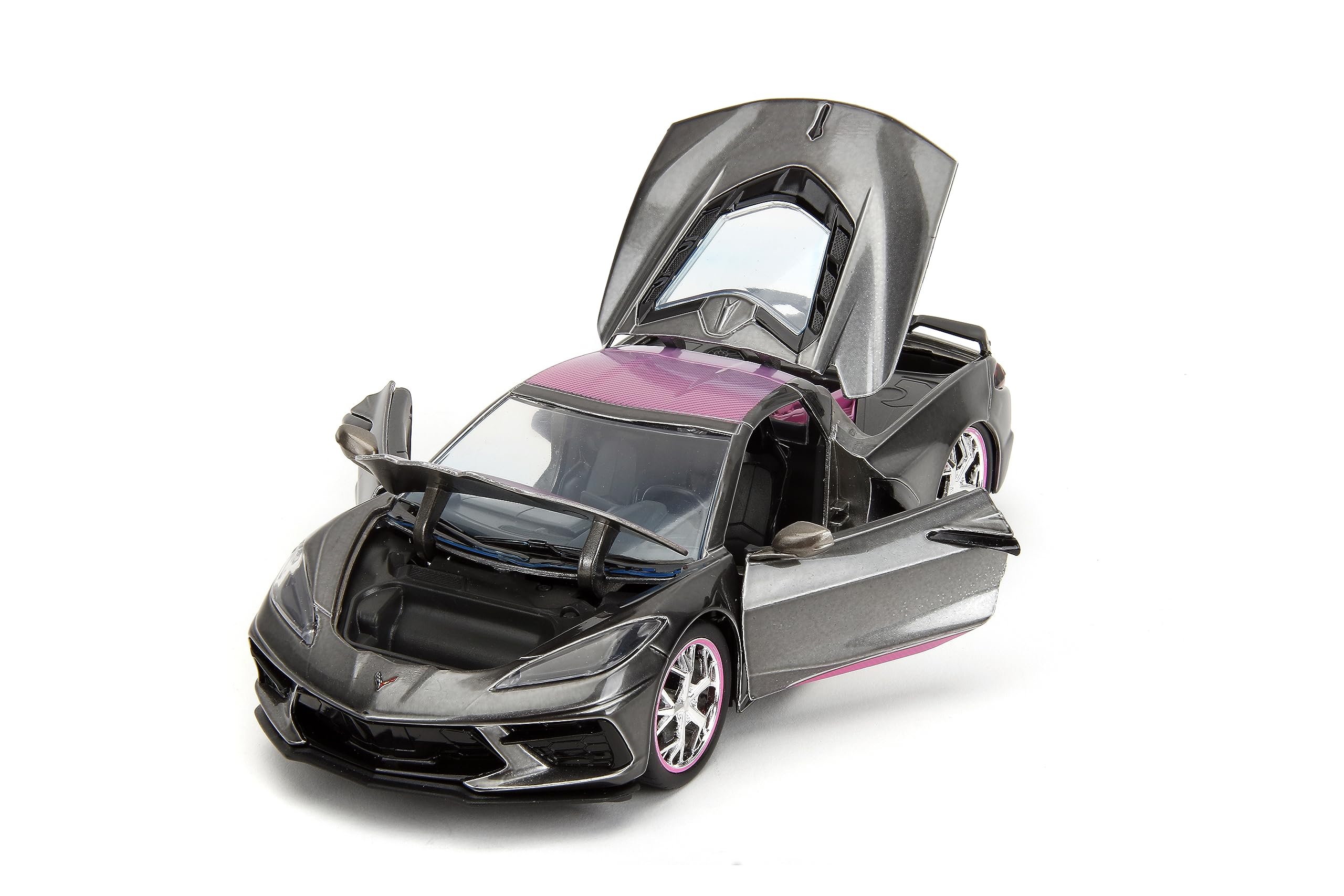 Pink Slips 1:24 2020 Chevy Corvette Stingray Die-Cast Car, Toys for Kids and Adults(Metallic Grey/Pink)