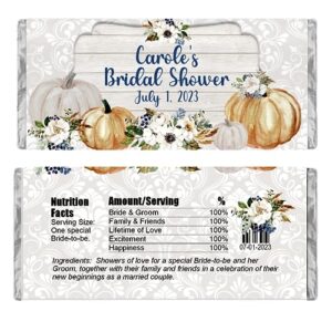 rustic pumpkin personalized candy wrappers for chocolate, fall party favors, pack of 20 custom hershey bar labels