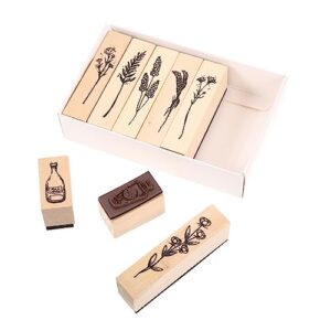 coheali 1 set seal letter decor stampers for antique decor flower plant stamp stamper plant vase wooden seal diy seal diary stamp retro vase stamp mini botanical pattern