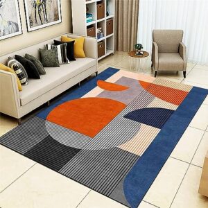 Modern Abstract Area Rug, 5x7ft, Blue Orange Gray Modern Geometric Rug Pad, Luxurious Fashion Minimalistic Art Design Anti-Slip Washable Carpet for Living Room, Indoor Rugs for Bedroom Dorm Hotel