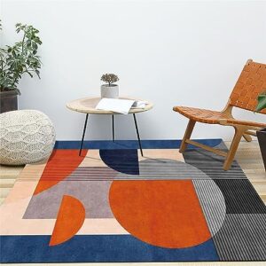 Modern Abstract Area Rug, 5x7ft, Blue Orange Gray Modern Geometric Rug Pad, Luxurious Fashion Minimalistic Art Design Anti-Slip Washable Carpet for Living Room, Indoor Rugs for Bedroom Dorm Hotel