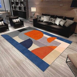 Modern Abstract Area Rug, 5x7ft, Blue Orange Gray Modern Geometric Rug Pad, Luxurious Fashion Minimalistic Art Design Anti-Slip Washable Carpet for Living Room, Indoor Rugs for Bedroom Dorm Hotel