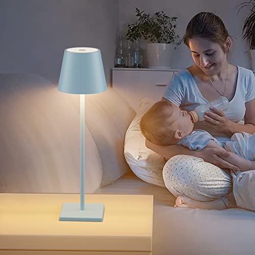 Howskys Blue Cordless Table Lamp,5500mAh Battery Powered Table Lamp,3W Touch Rechargeable Battery Table Lamp 3000k Warm White,IP54 Indoor/Outdoor Table Lamp