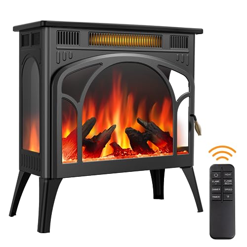 Joy Pebble Electric Fireplace Heater, Free-Standing 3D Infrared Fireplace Stove with Remote Control &Timer, Adjustable Flame Colors, Brightness and Speed, Overheating Protection, 5100 BTU,1500W