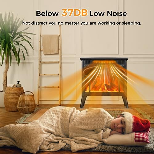 Joy Pebble Electric Fireplace Heater, Free-Standing 3D Infrared Fireplace Stove with Remote Control &Timer, Adjustable Flame Colors, Brightness and Speed, Overheating Protection, 5100 BTU,1500W