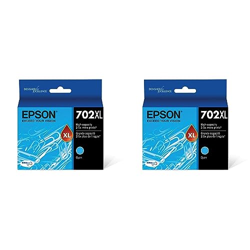 Epson T702 DURABrite Ultra -Ink High Capacity Cyan -Cartridge (T702XL220-S) for Select Workforce Pro Printers (Pack of 2)