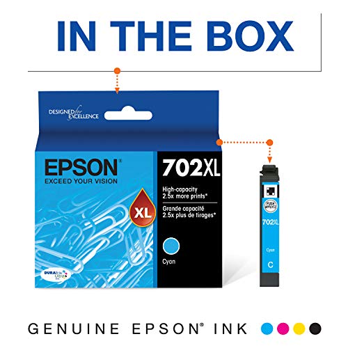 Epson T702 DURABrite Ultra -Ink High Capacity Cyan -Cartridge (T702XL220-S) for Select Workforce Pro Printers (Pack of 2)