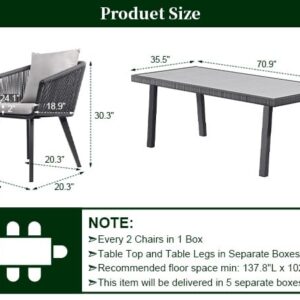 Astomi 7 Pieces Outdoor Dining Set: All-Weather Wicker Outdoor Patio Furniture with Table All Aluminum Frame for Lawn Garden Backyard Deck Patio Dining Set with Cushions