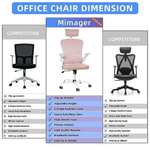 Mimager High Back Office Chair, Mesh Office Chair with Lumbar Support, Desk Chairs with Wheels, Adjustable Headrest, Task Chair Flip-Up Arms, Executive Office Chair for Home, Pink