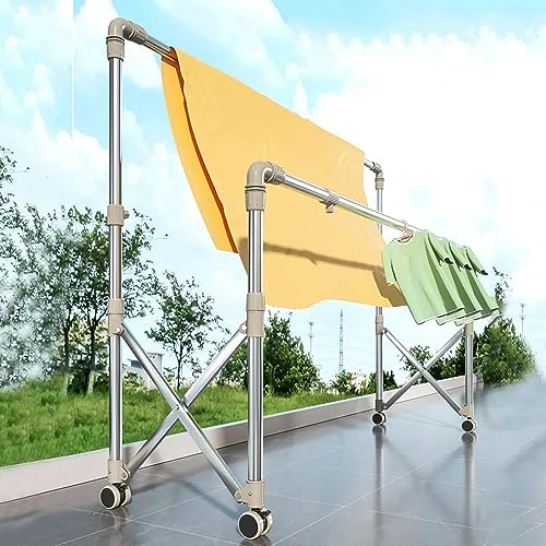 Foldable Stainless Steel Drying Rack Clothing, Retractable Collapsible Drying Rack Clothing, Double Pole Drying Rack, Space-Saving Laundry Rack, For Clothes, Towels, Indoor/Outdoor, With Castors ( Col