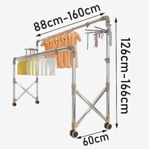 Foldable Stainless Steel Drying Rack Clothing, Retractable Collapsible Drying Rack Clothing, Double Pole Drying Rack, Space-Saving Laundry Rack, For Clothes, Towels, Indoor/Outdoor, With Castors ( Col