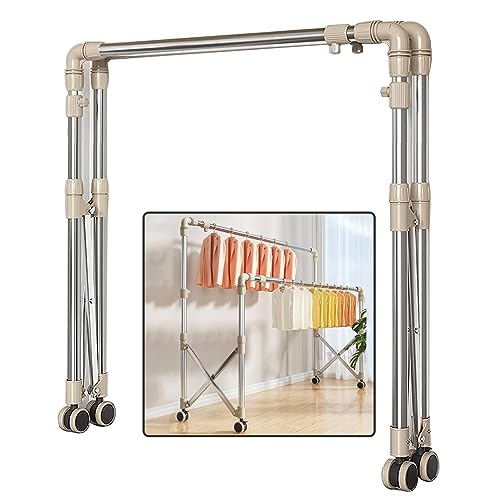 Foldable Stainless Steel Drying Rack Clothing, Retractable Collapsible Drying Rack Clothing, Double Pole Drying Rack, Space-Saving Laundry Rack, For Clothes, Towels, Indoor/Outdoor, With Castors ( Col