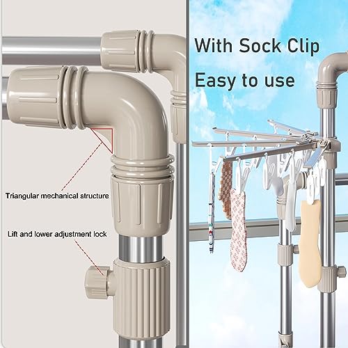 Foldable Stainless Steel Drying Rack Clothing, Retractable Collapsible Drying Rack Clothing, Double Pole Drying Rack, Space-Saving Laundry Rack, For Clothes, Towels, Indoor/Outdoor, With Castors ( Col