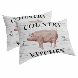 Edwiinsa Farmhouse Pig Pillow Covers King Standard Set of 2 20x36 Bed Pillow, Farm Animals Rustic Oil Painting Wooden Plush Soft Comfort for Hair/Skin Cooling Pillowcases with Envelop Closure