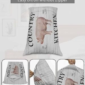 Edwiinsa Farmhouse Pig Pillow Covers King Standard Set of 2 20x36 Bed Pillow, Farm Animals Rustic Oil Painting Wooden Plush Soft Comfort for Hair/Skin Cooling Pillowcases with Envelop Closure