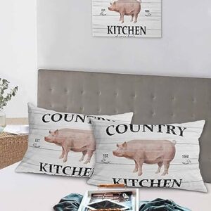 Edwiinsa Farmhouse Pig Pillow Covers King Standard Set of 2 20x36 Bed Pillow, Farm Animals Rustic Oil Painting Wooden Plush Soft Comfort for Hair/Skin Cooling Pillowcases with Envelop Closure