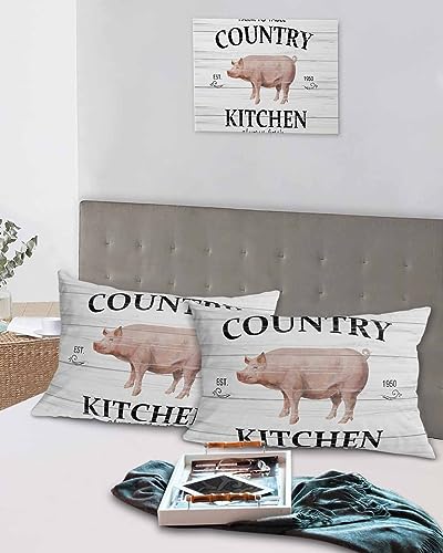 Edwiinsa Farmhouse Pig Pillow Covers King Standard Set of 2 20x36 Bed Pillow, Farm Animals Rustic Oil Painting Wooden Plush Soft Comfort for Hair/Skin Cooling Pillowcases with Envelop Closure