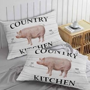 Edwiinsa Farmhouse Pig Pillow Covers King Standard Set of 2 20x36 Bed Pillow, Farm Animals Rustic Oil Painting Wooden Plush Soft Comfort for Hair/Skin Cooling Pillowcases with Envelop Closure