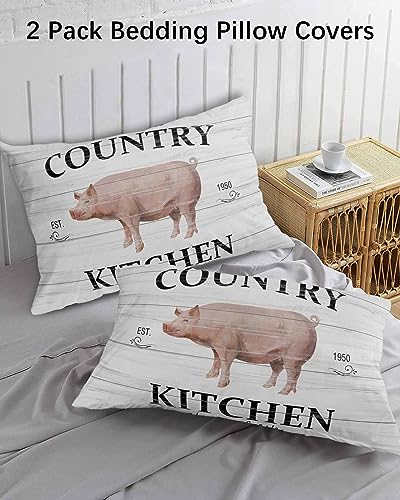 Edwiinsa Farmhouse Pig Pillow Covers King Standard Set of 2 20x36 Bed Pillow, Farm Animals Rustic Oil Painting Wooden Plush Soft Comfort for Hair/Skin Cooling Pillowcases with Envelop Closure