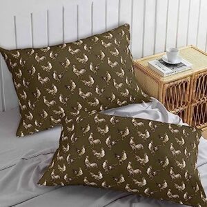 Edwiinsa Farmhouse Rooster Pillow Covers Standard Size Set of 2 20x26 Bed Pillow, Rustic Farm Animals Filling Brown Plush Soft Comfort for Hair/Skin Cooling Pillowcases with Envelop Closure