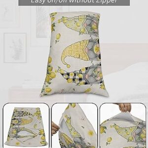 Edwiinsa Summer Lemon Pillow Covers Standard Size Set of 2 20x26 Bed Pillow, Rustic Spring Floral Gnomes Plush Soft Comfort for Hair/Skin Cooling Pillowcases with Envelop Closure