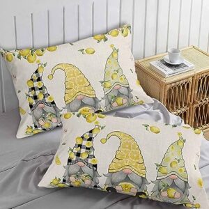 Edwiinsa Summer Lemon Pillow Covers Standard Size Set of 2 20x26 Bed Pillow, Rustic Spring Floral Gnomes Plush Soft Comfort for Hair/Skin Cooling Pillowcases with Envelop Closure