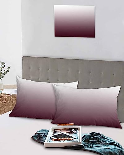 Edwiinsa Wine Red Ombre Pillow Covers King Standard Set of 2 20x36 Bed Pillow, White Modern Abstract Art Aesthetics Plush Soft Comfort for Hair/Skin Cooling Pillowcases with Envelop Closure