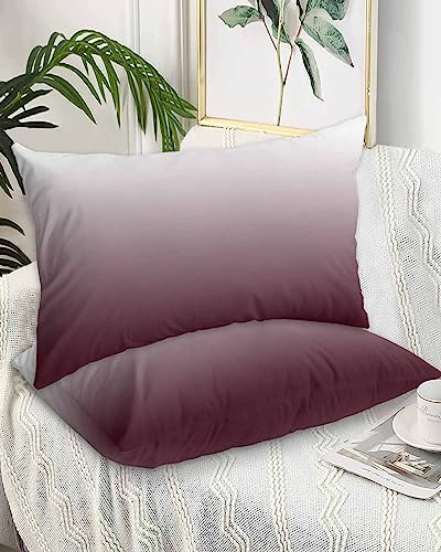 Edwiinsa Wine Red Ombre Pillow Covers King Standard Set of 2 20x36 Bed Pillow, White Modern Abstract Art Aesthetics Plush Soft Comfort for Hair/Skin Cooling Pillowcases with Envelop Closure