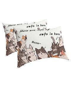 edwiinsa funny cute cat pillow covers king standard set of 2 20x36 bed pillow, farmhouse animals white plush soft comfort for hair/skin cooling pillowcases with envelop closure