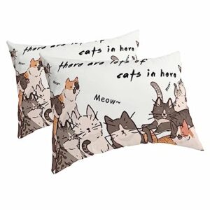 Edwiinsa Funny Cute Cat Pillow Covers King Standard Set of 2 20x36 Bed Pillow, Farmhouse Animals White Plush Soft Comfort for Hair/Skin Cooling Pillowcases with Envelop Closure